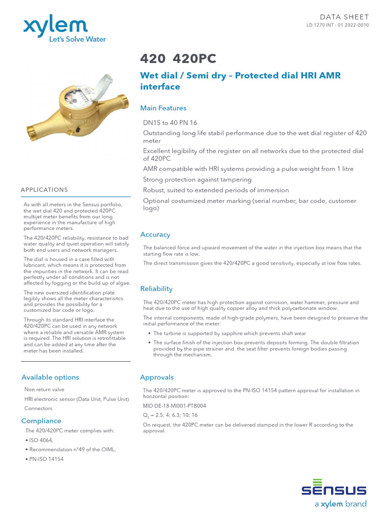 En - 420, 420PC Data Sheet | PDF | Flow Measurement | Pipe (Fluid ...