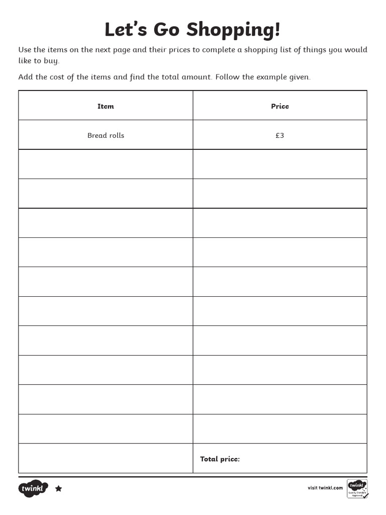 t2 M 4806 Shopping List Differentiated Activity Sheets | PDF | Food And ...