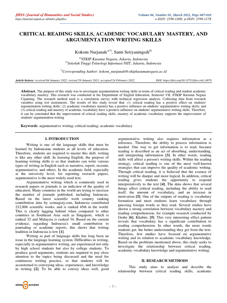 Critical Reading Skills Academic Vocabul | PDF | Vocabulary | Reading Comprehension