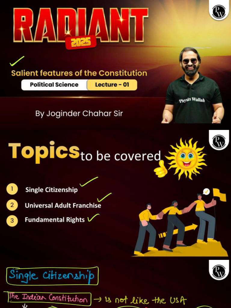Salient Features of The Constitution 01 - Class Notes - Radiant 2025 | PDF