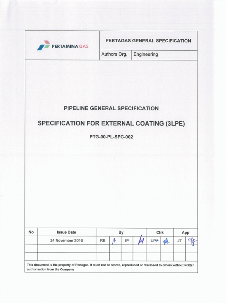 PTG-00-PL-SPC-002 Specification for External Coating (3LPE) | PDF