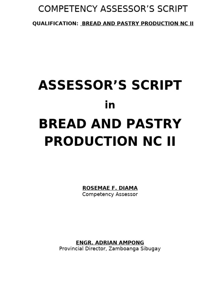 Assessors Script BPP NC II - Docx - Rosemae Diama | PDF | Cakes | Foods