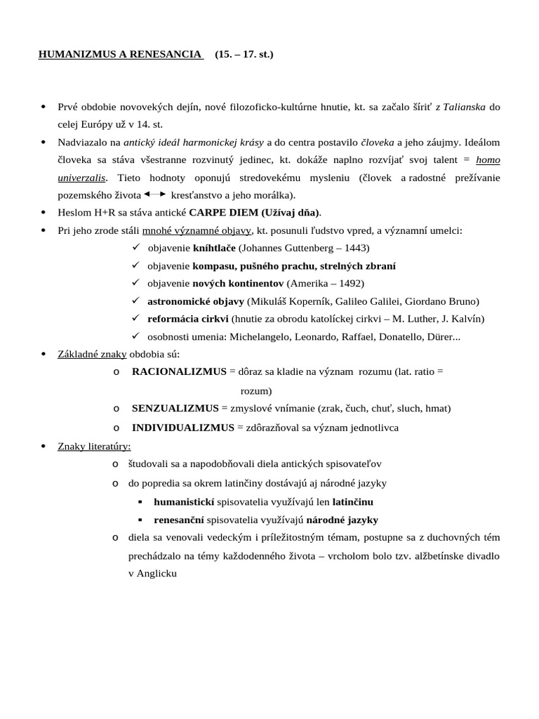 Humanizmus A Renesancia | PDF