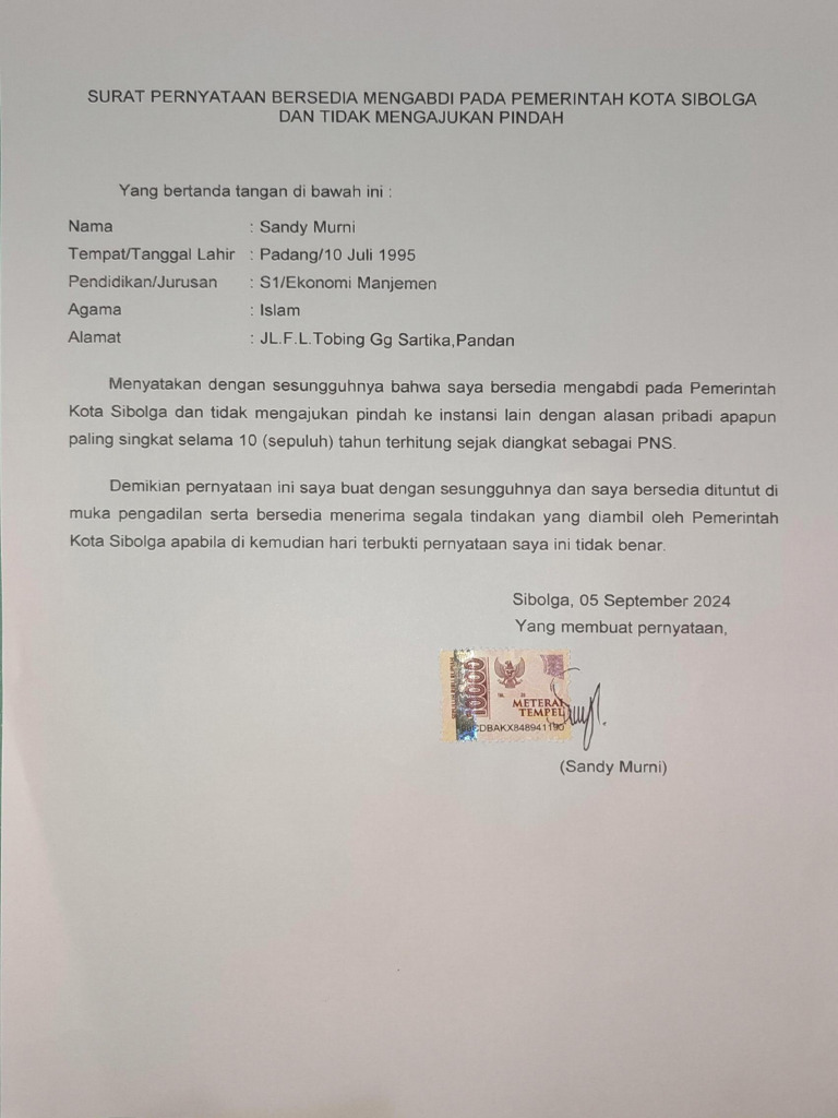 Surat Pernyataan Sandy | PDF