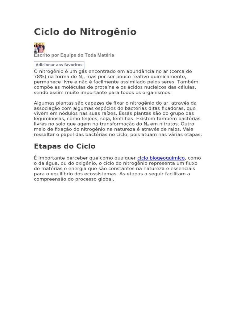 Ciclo do Nitrogênio | PDF | Nitrogênio | Fertilizante