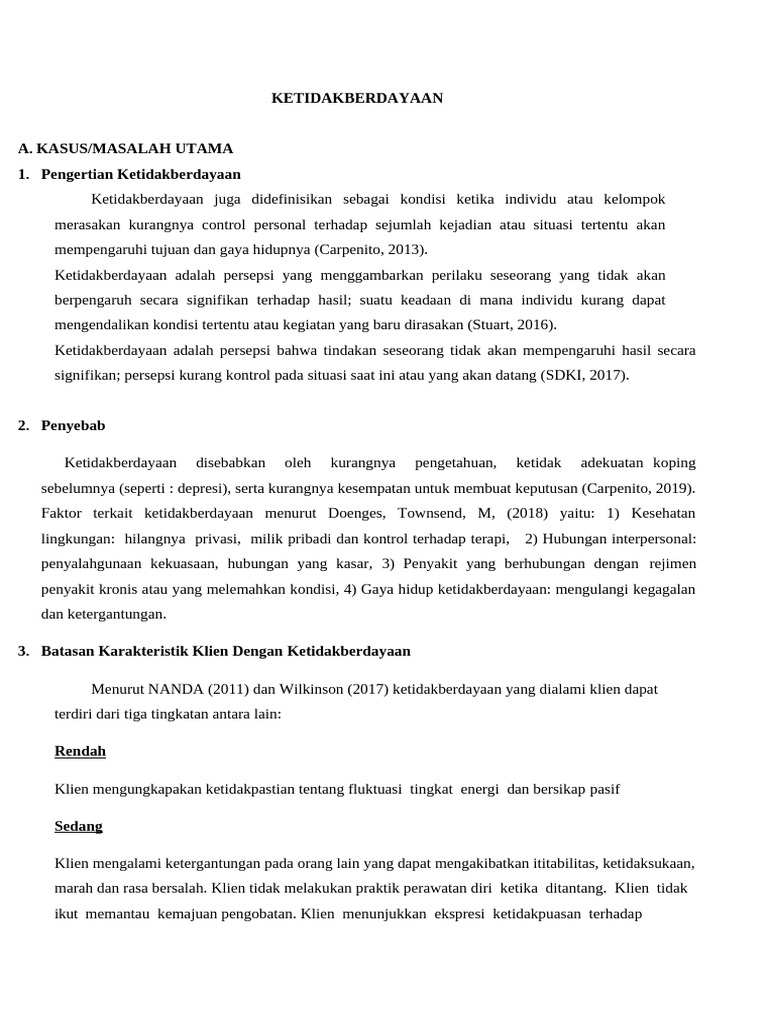 Ketidakberdayaan Dan Sak Ketidakberdayaan (Lina, Niesya, Eka) | PDF