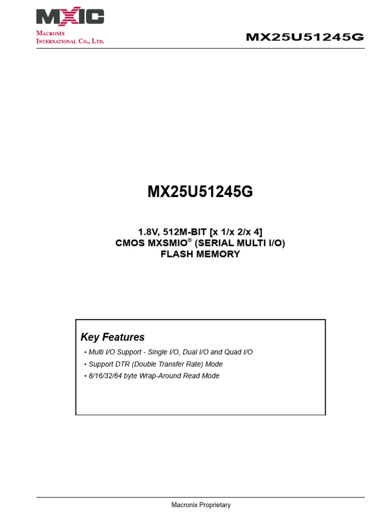 MX25U51245G, 1.8V, 512Mb, v1.3规格书 | PDF | Input/Output | Flash Memory