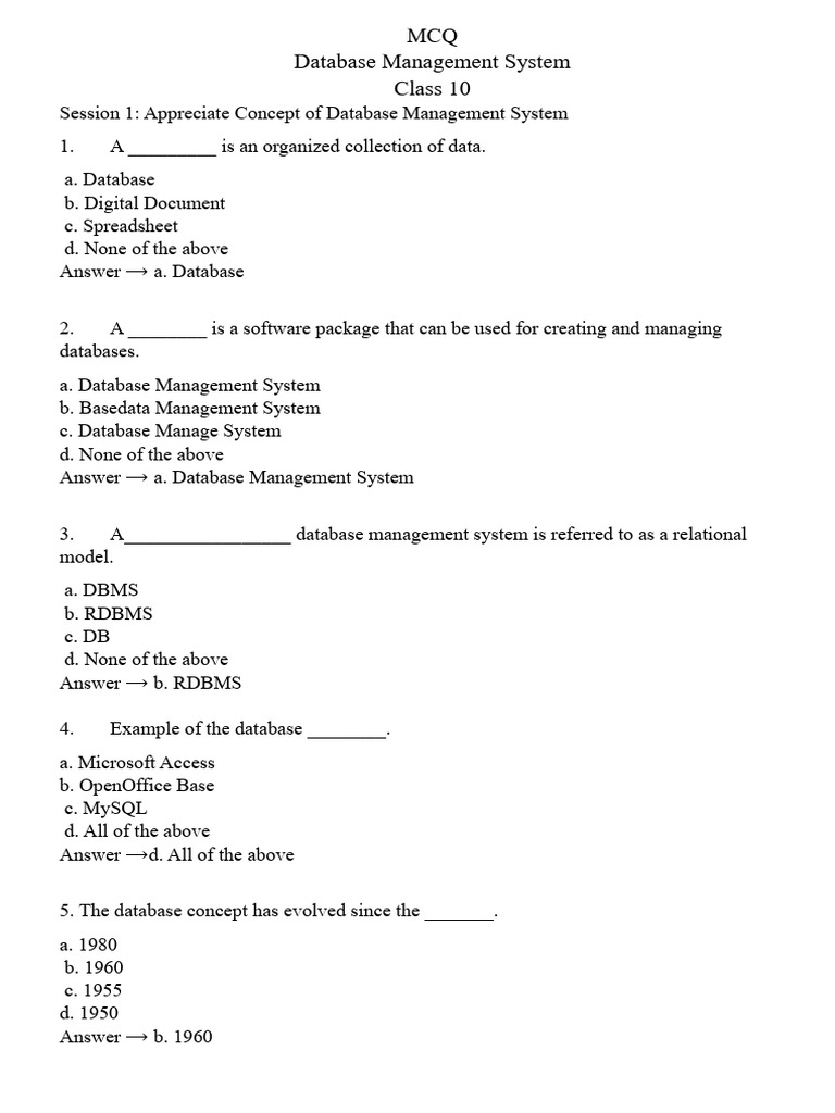 Database Management System Class 10 Pdf Databases Sql 0100