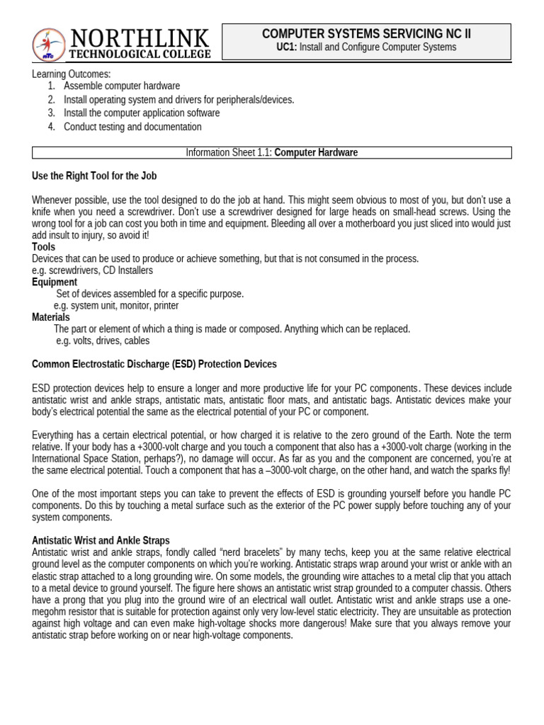 UC1_CSS NC II - Simplified | PDF | Booting | Electrostatic Discharge