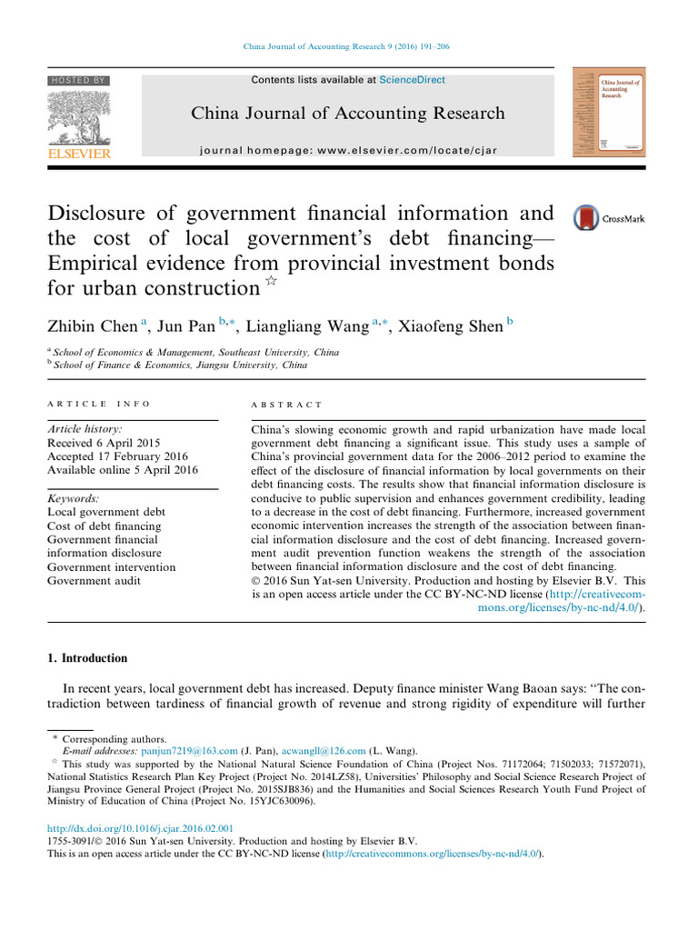 Disclosure of Government Financial Information and the Cost of Local ...