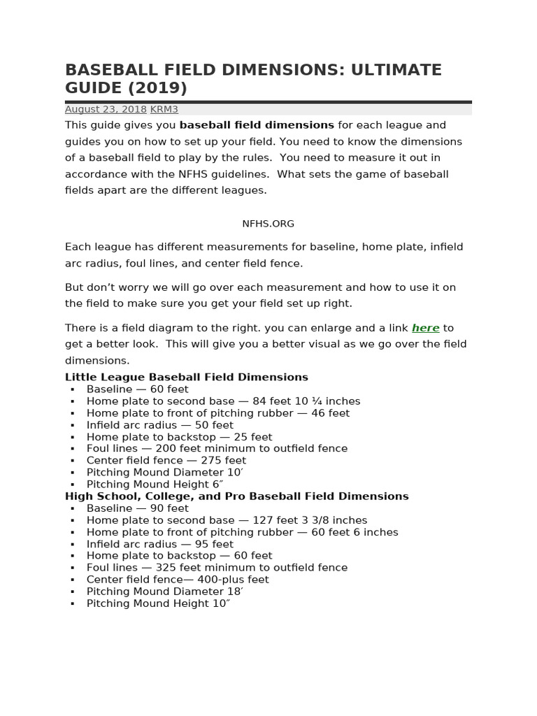 Baseball Field Dimensions | PDF | Baseball Field | Ball And Bat Games
