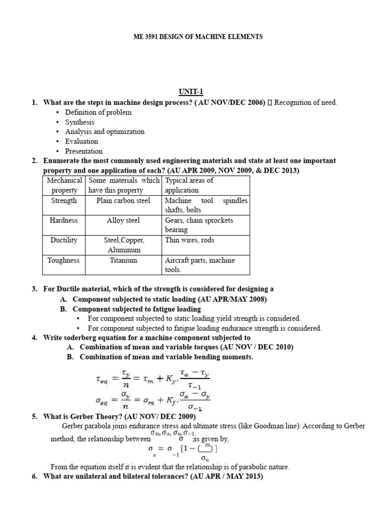 Me3591-Design of Machineelements-1640560845-Dme 2 Marks | PDF | Bearing (Mechanical) | Bending