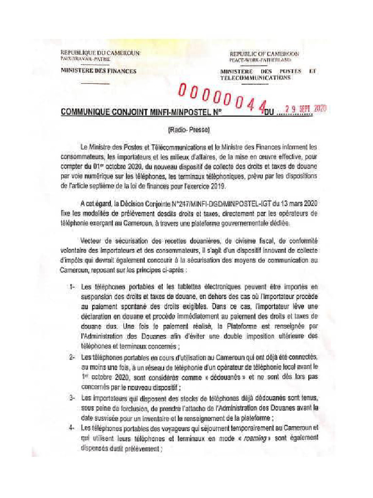 Douane sur eqpts 1_2 CMR | PDF Douane sur eqpts 1_2 CMR | PDF
