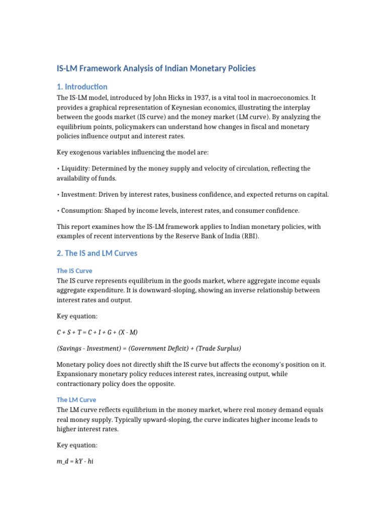 IS LM Framework Analysis Report | PDF | Monetary Policy | Economics