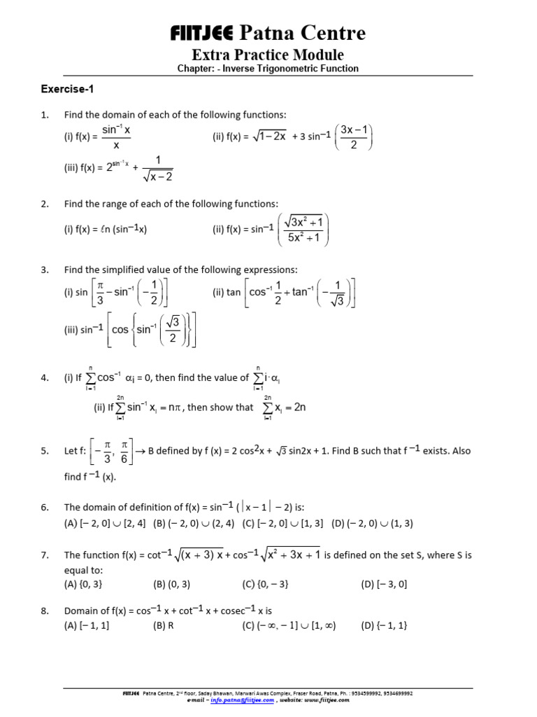 Extra Practice Module_Inverse Trigonometric Functions | PDF | Function (Mathematics ...