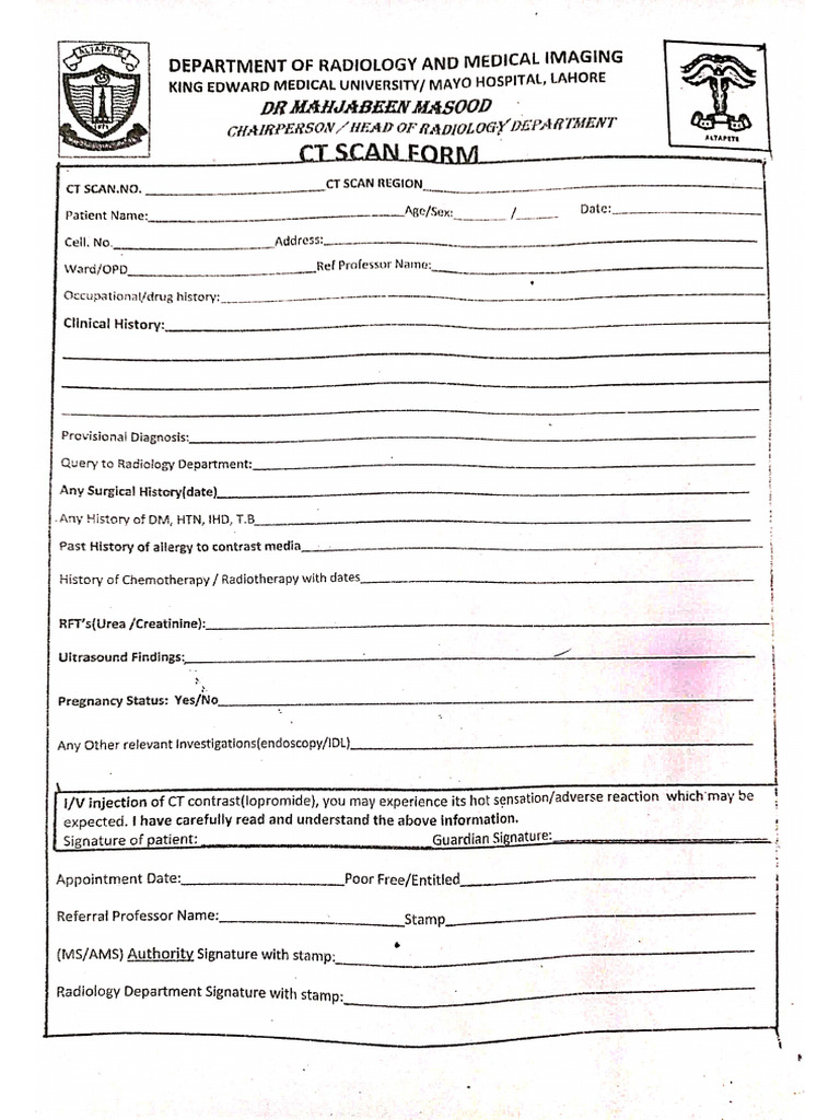 CT Scan,MRI,X Ray Forms | PDF