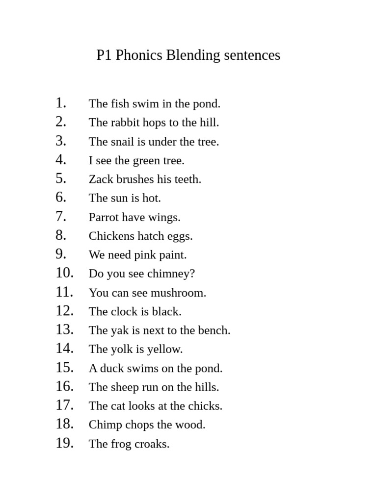 Phonics Blending Sentences for Kids | PDF