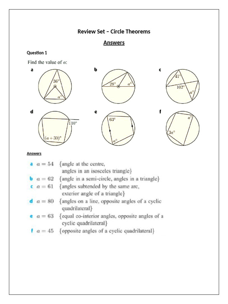 Review Set-Circle Theorems | PDF