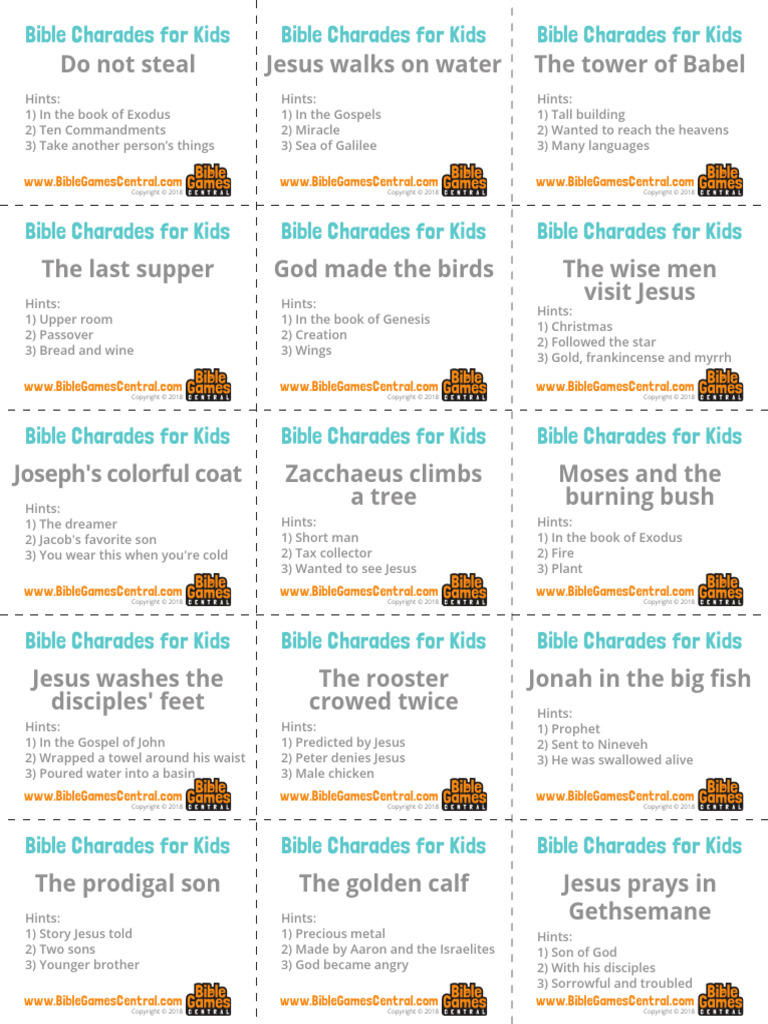 Bible Charades For Kids Cards | PDF | Jesus | Book Of Exodus