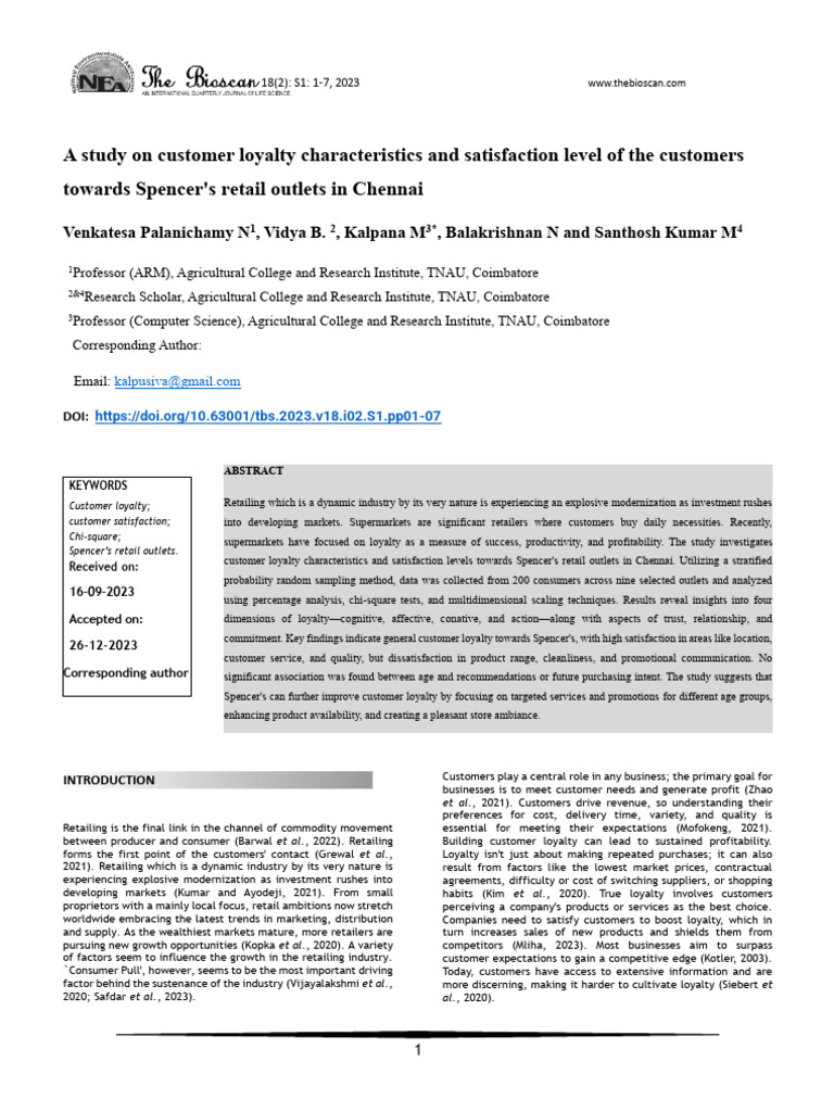 7 Customer Loyalty Characteristics Towards Spencer | PDF | Consumer ...