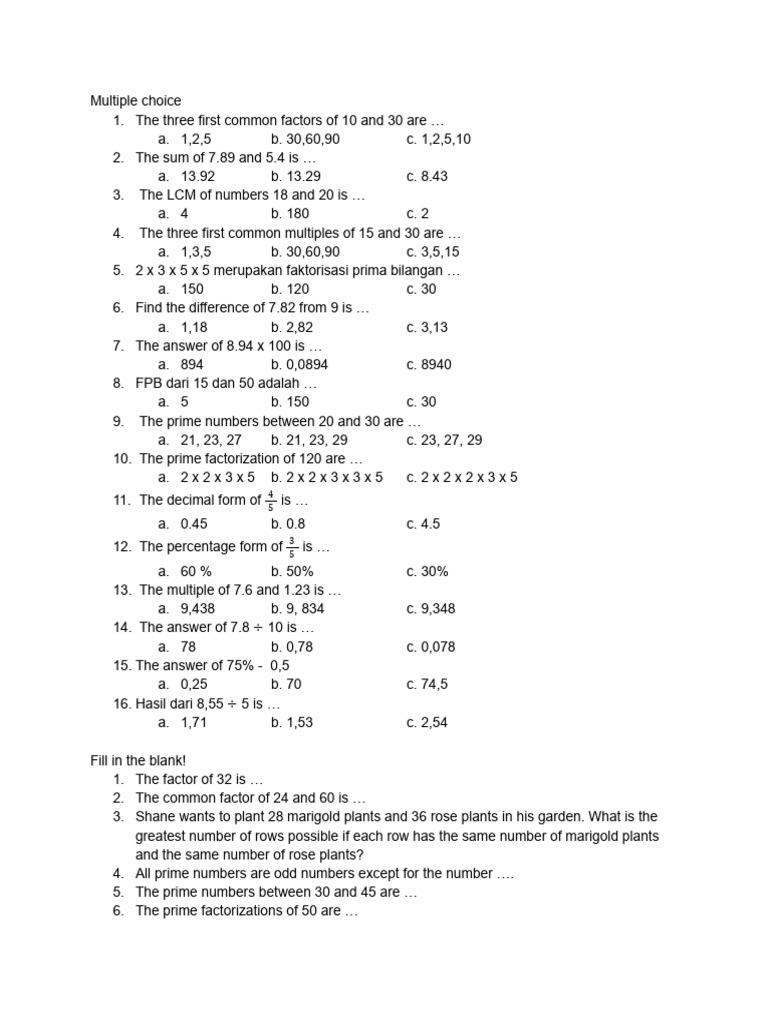 G4 PAS Kea Fraction, Decimal, Factor, Multiple | PDF | Discrete Mathematics | Numbers
