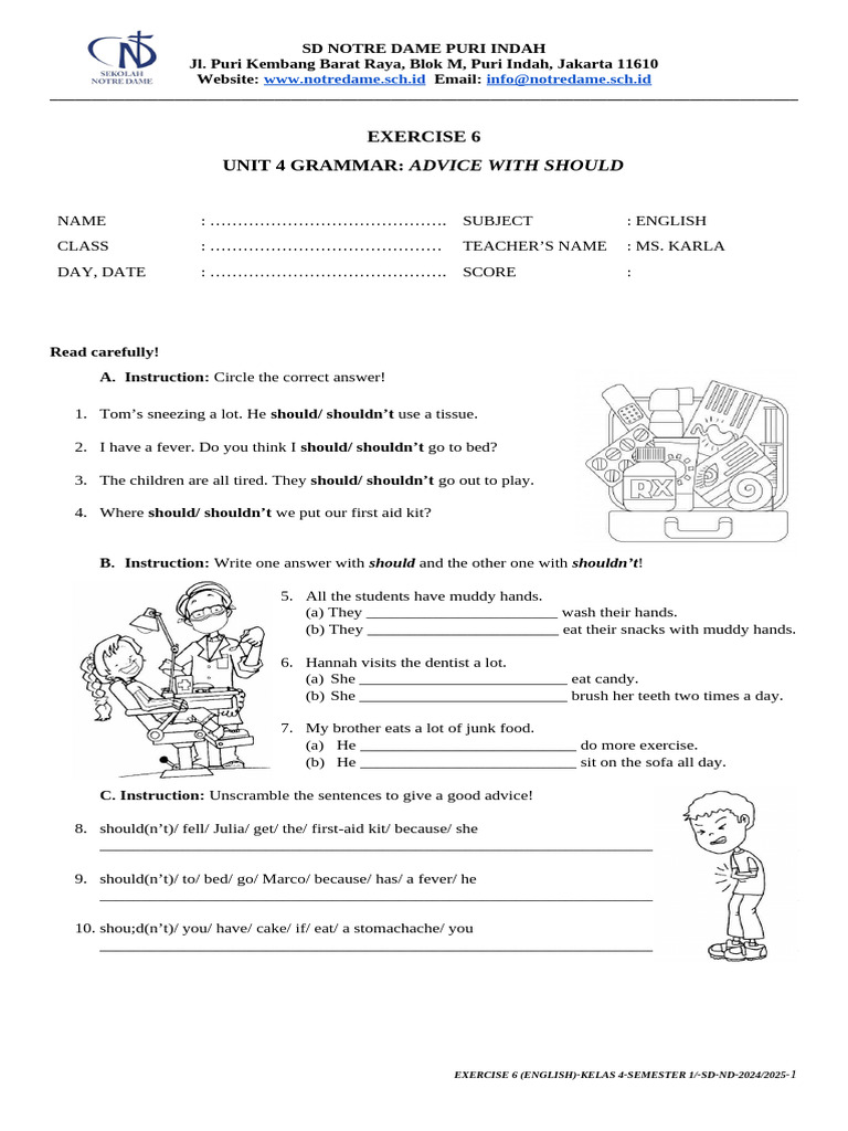 Exercise 6 Unit 4 Grammar:: Advice With Should | PDF | Diseases And ...