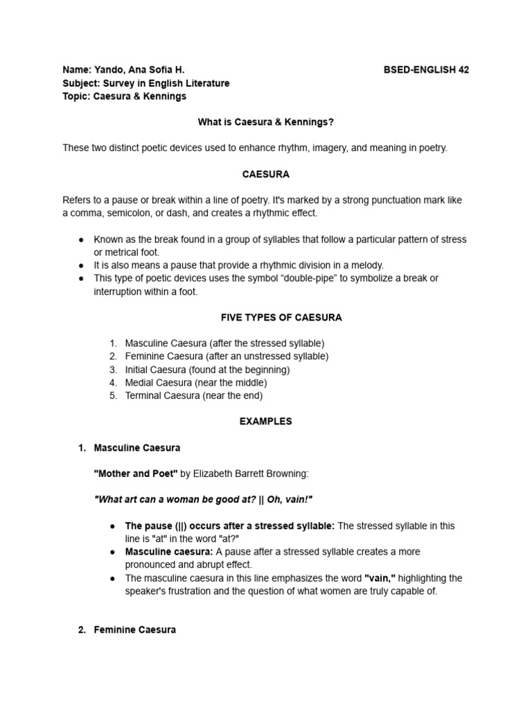 CAESURA & KENNINGS REVIEWER | PDF | Poetry | Poetics CAESURA & KENNINGS REVIEWER | PDF | Poetry | Poetics