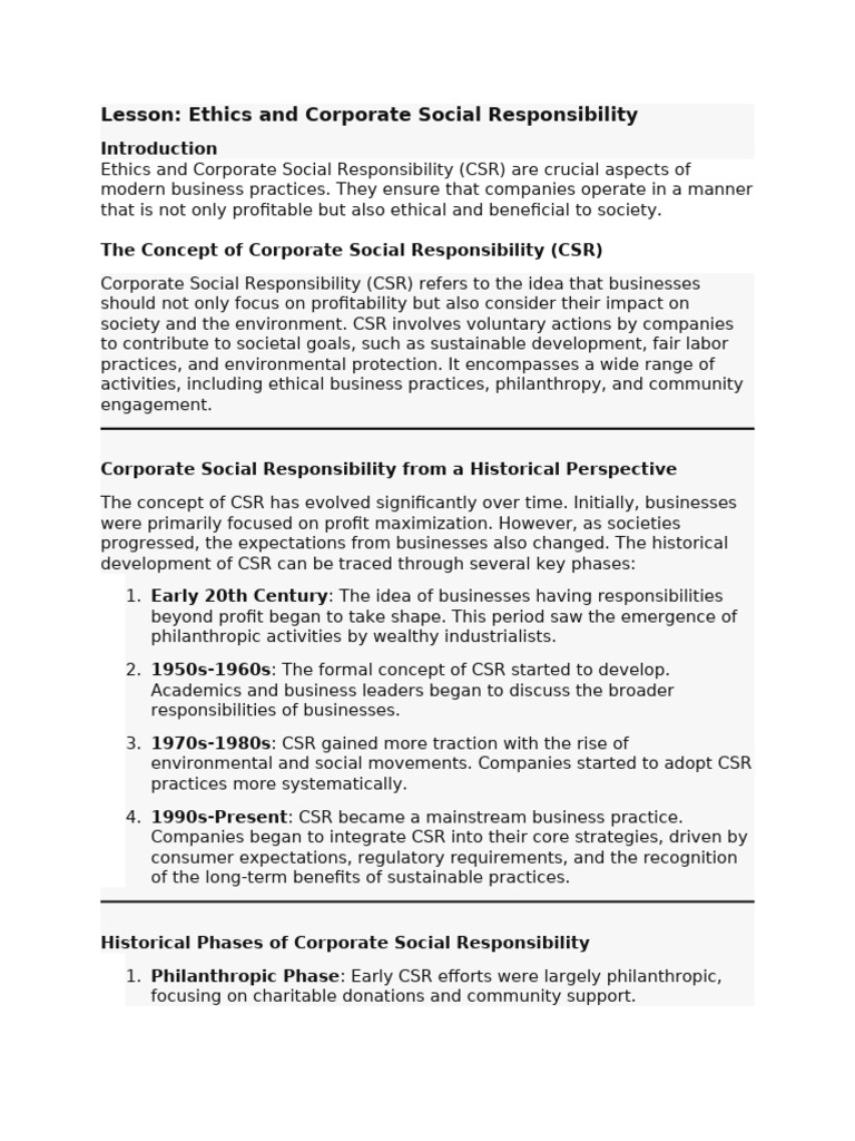 Ethics and Corporate Social Responsibility | PDF | Corporate Social ...