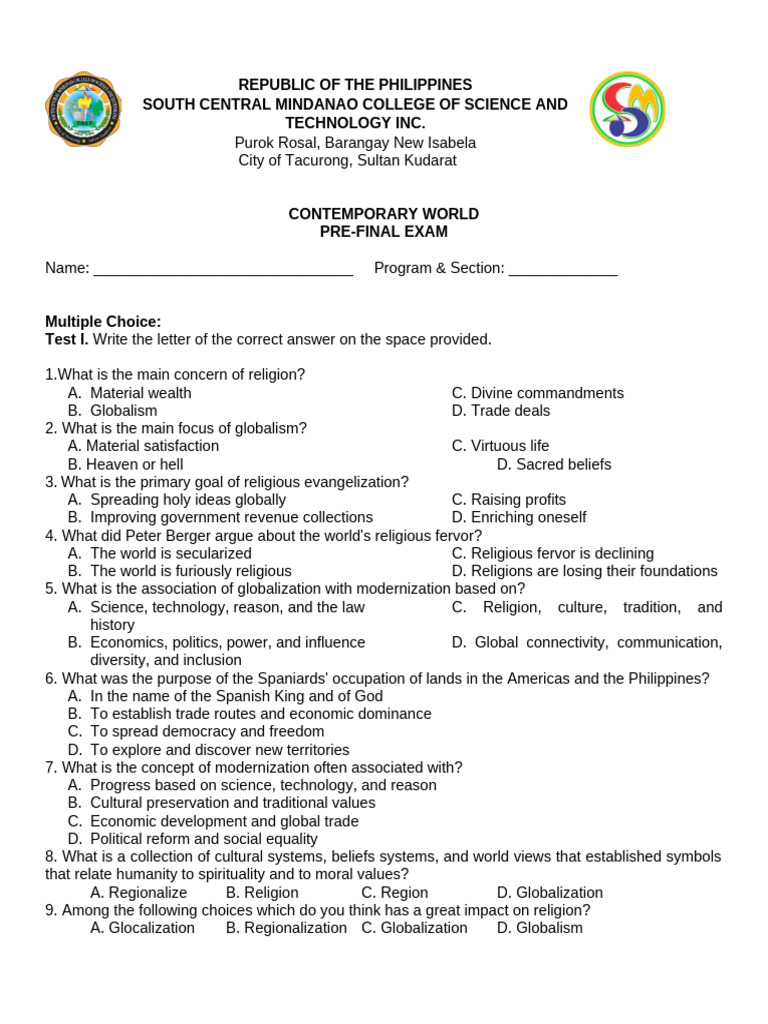 Contemporary World Pre-Final Exam Guide | PDF | Globalization ...