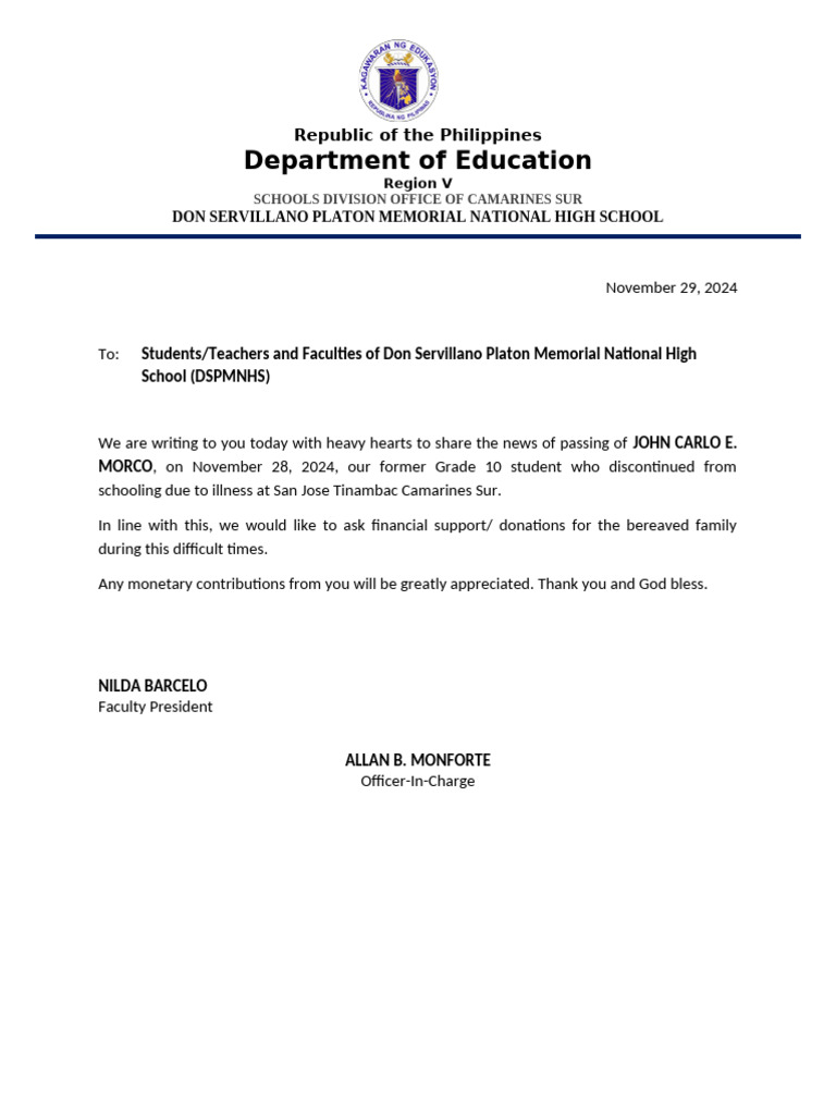 Letter of Mourning | PDF