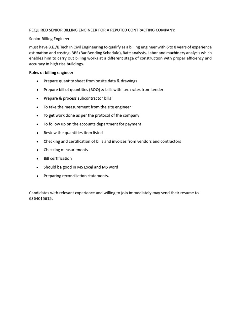 Billing Engr | PDF