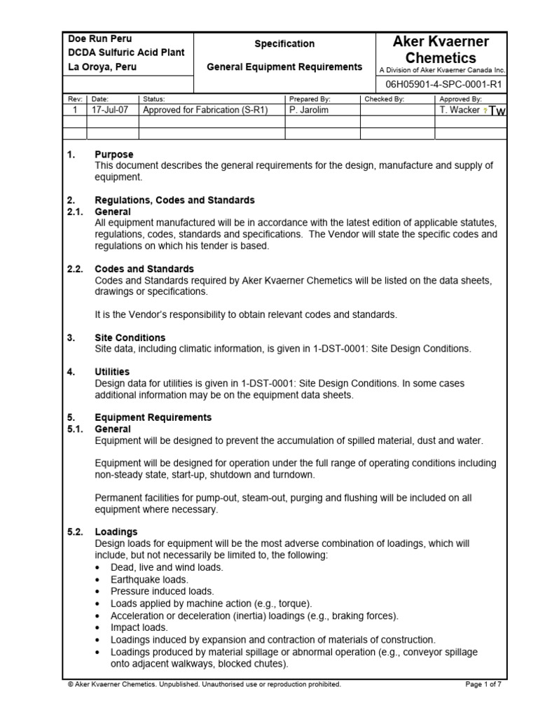 4-SPC-0001-R1 General Equipment Requirements | PDF | Screw | Pipe ...