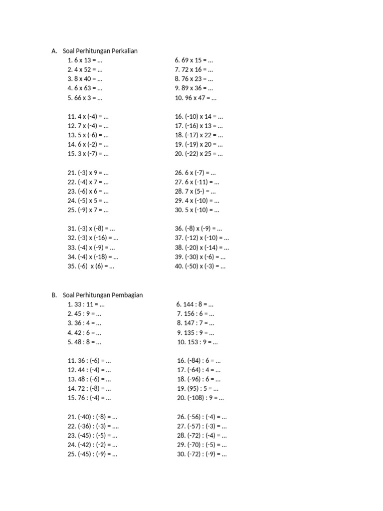 Soal Matematika: Perkalian, Pembagian, dan Cerita | PDF