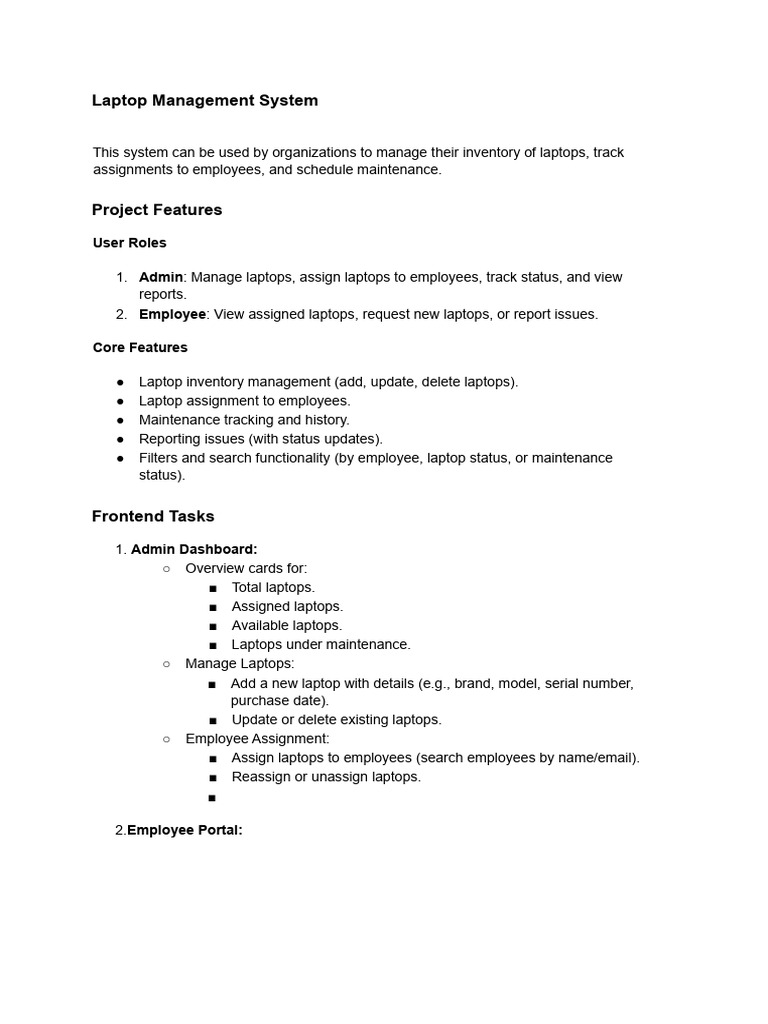 Laptop Management Pdf Databases Computing