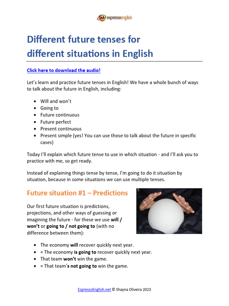 Free PDF Different Future Tenses For Different Situations | PDF ...