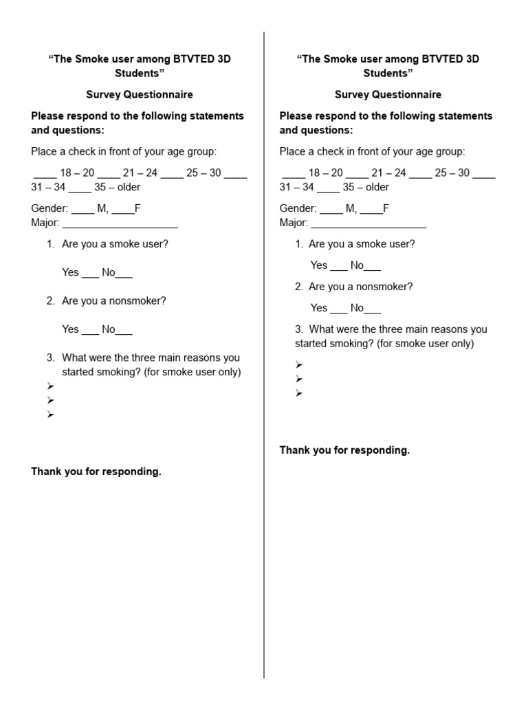 Smokers Survey Questionnaire | PDF