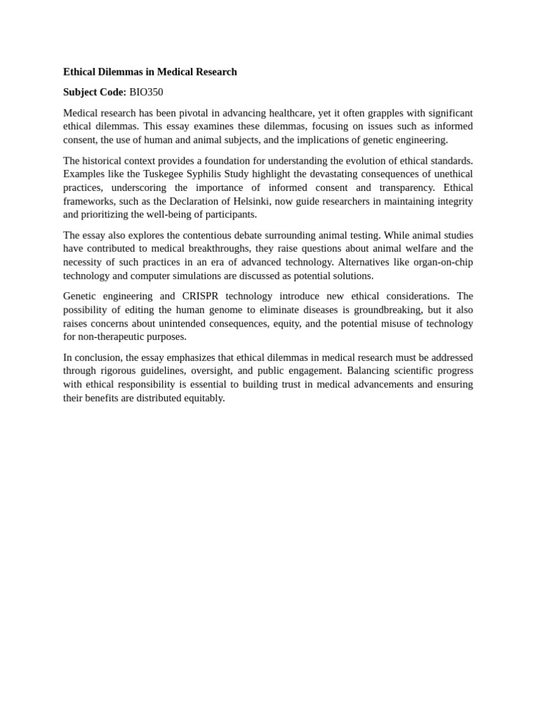 Ethical Dilemmas in Medical Research | PDF