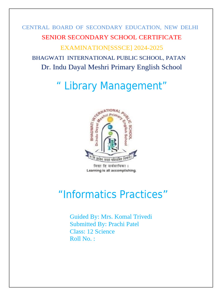 TITLE PAGE OF IP PROJECT CLASS XII 21 Nov | PDF