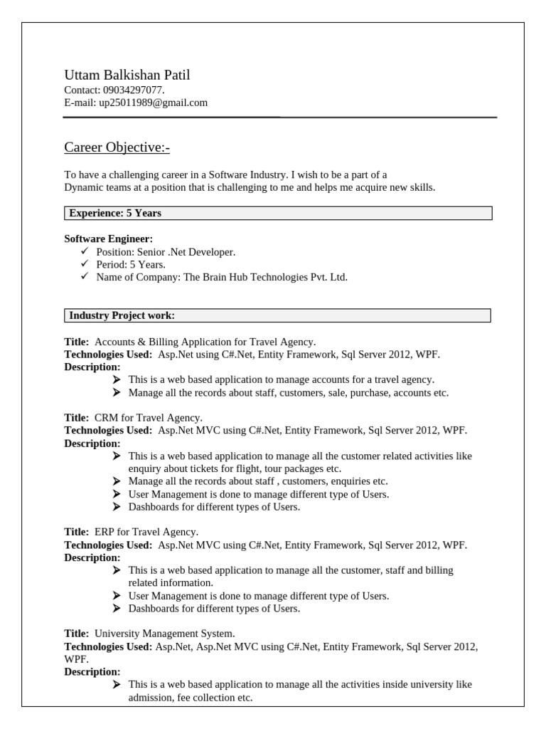 Uttam Patil (.Net Developer) | PDF | Entity Framework | Active Server Pages