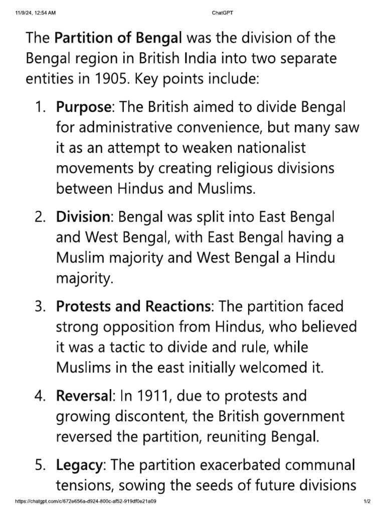 Partition of Bengal | PDF