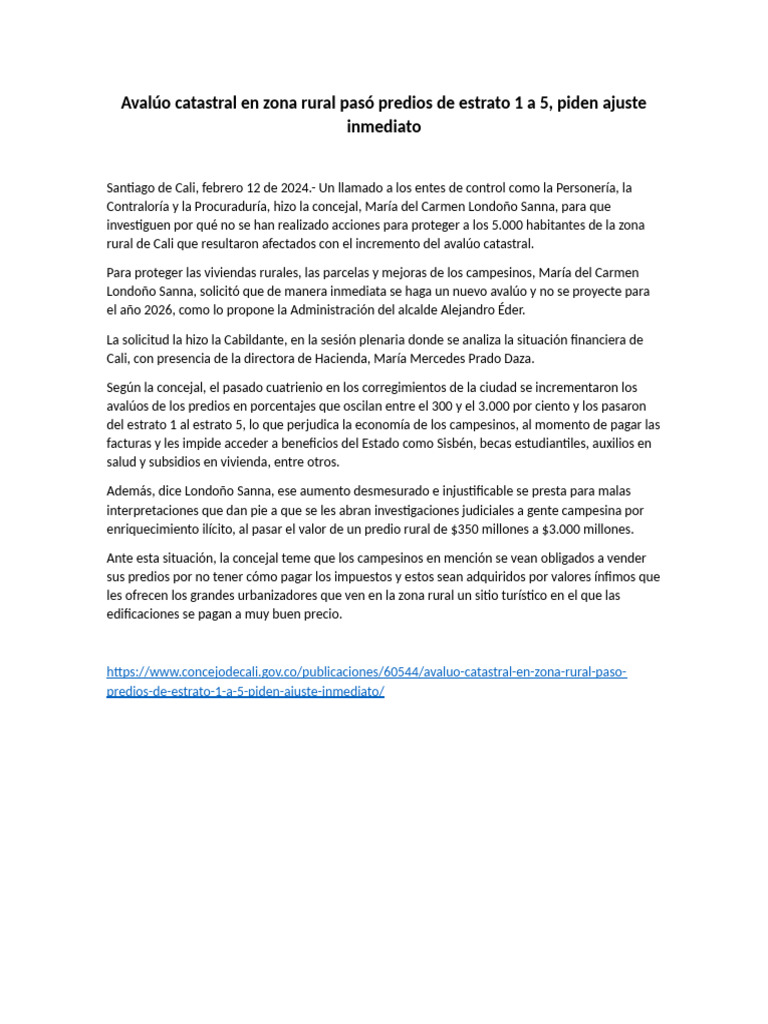 Avalúo Catastral Noticia | PDF