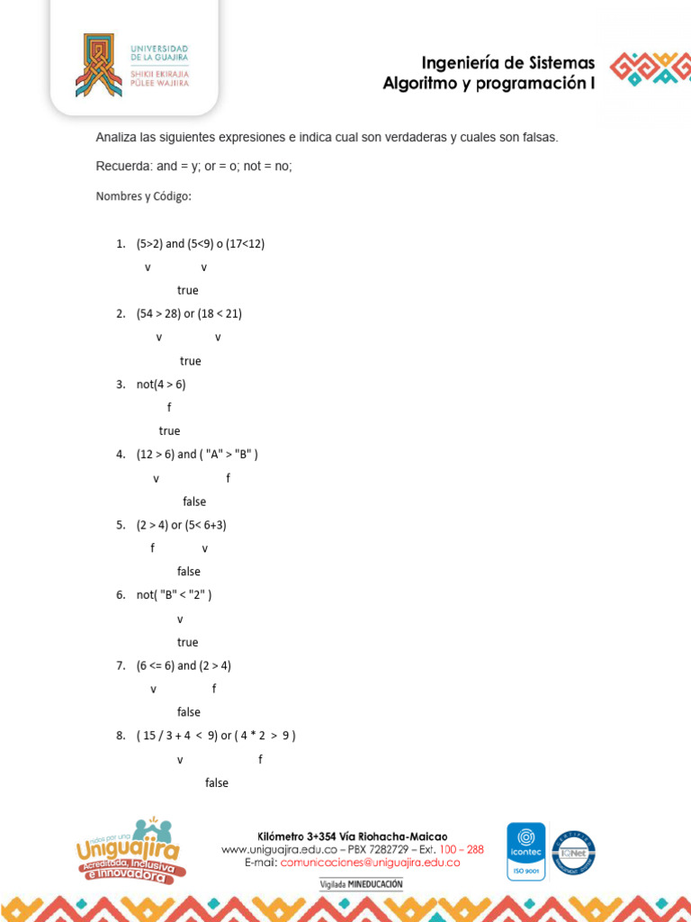 Taller de Operadores Logicos | PDF