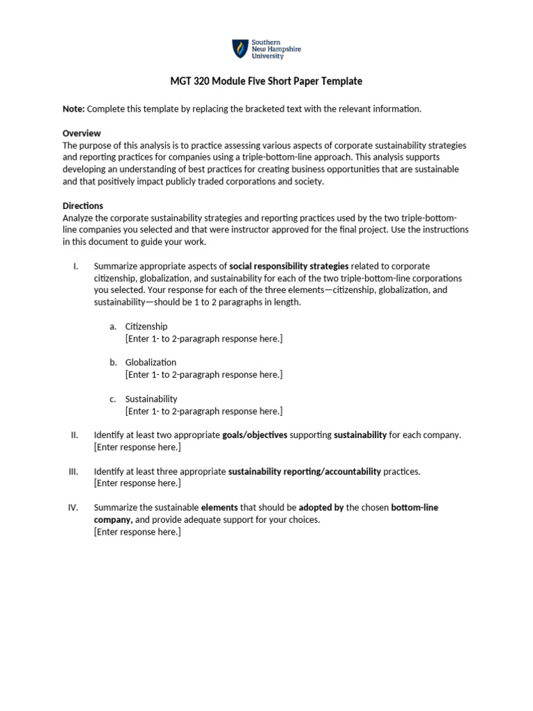 MGT 320 Module Five Short Paper Template | PDF