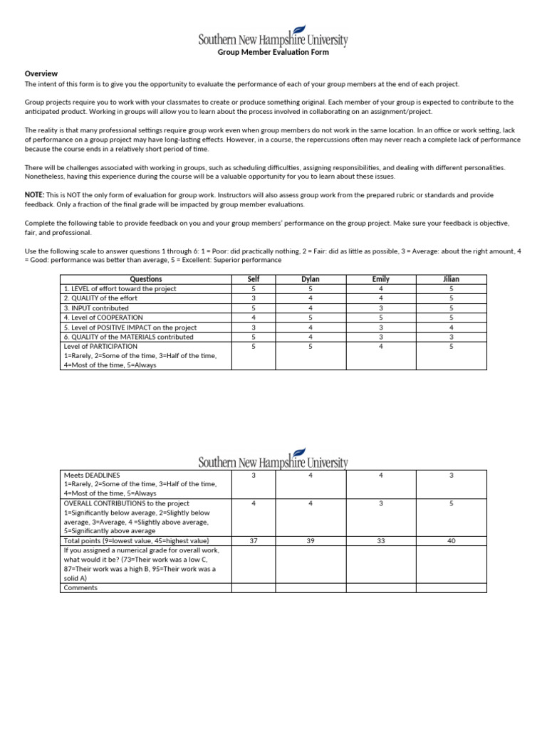 MGT 320 Group Member Evaluation Form | PDF | Rubric (Academic) | Evaluation