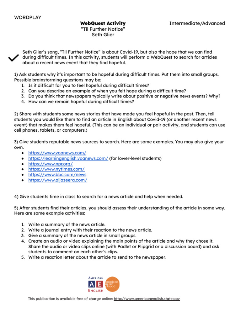 Hopeful News WebQuest Activity | PDF | Human Communication