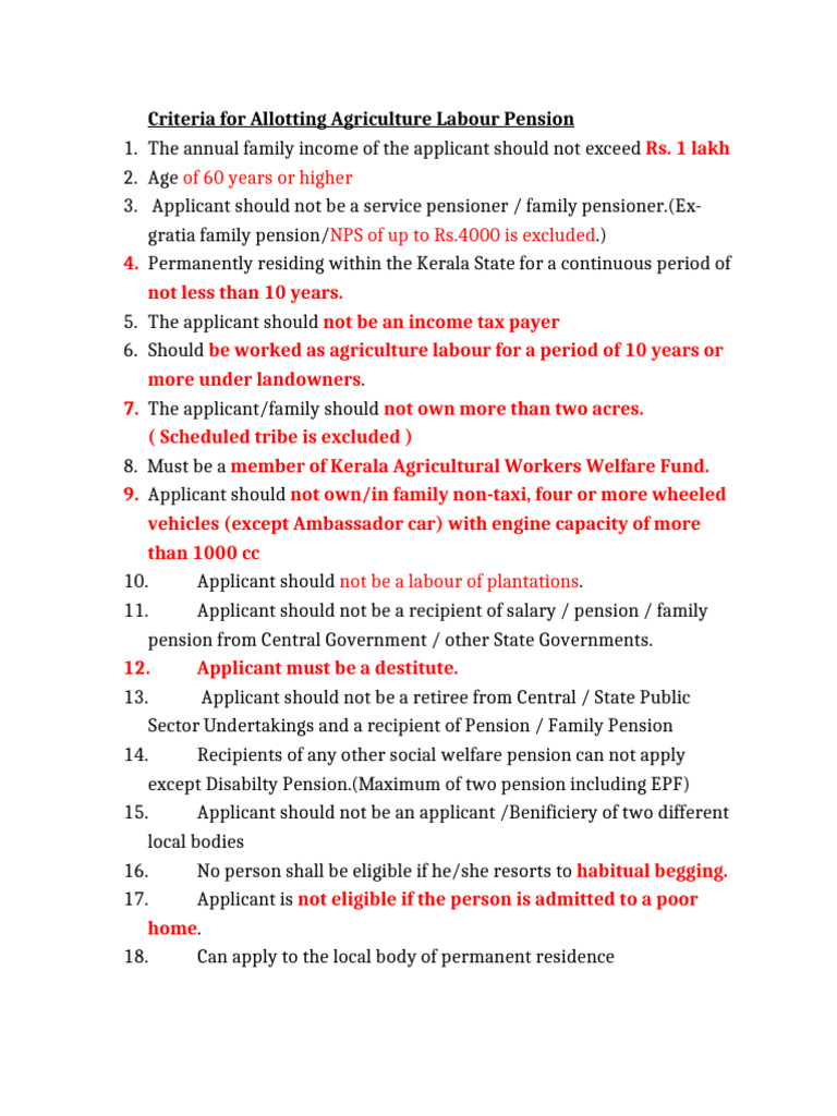 Kerala Agricultural Labour Pension Criteria | PDF | Pension | Social ...