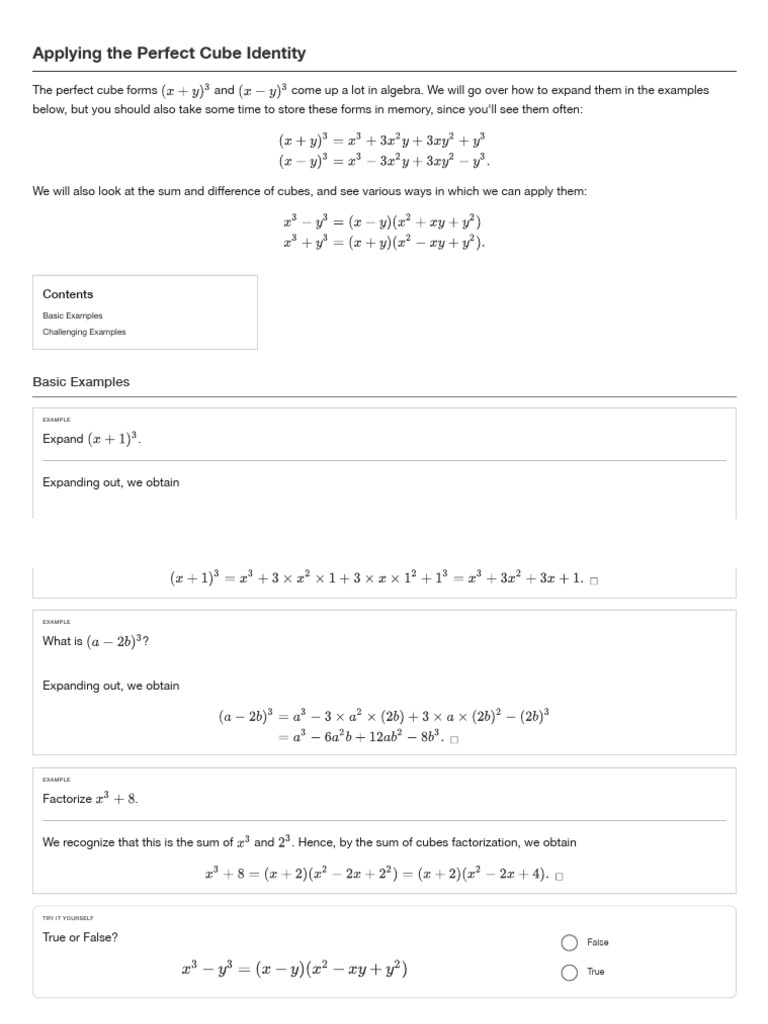 Applying The Perfect Cube Identity - Brilliant Math & Science Wiki | PDF