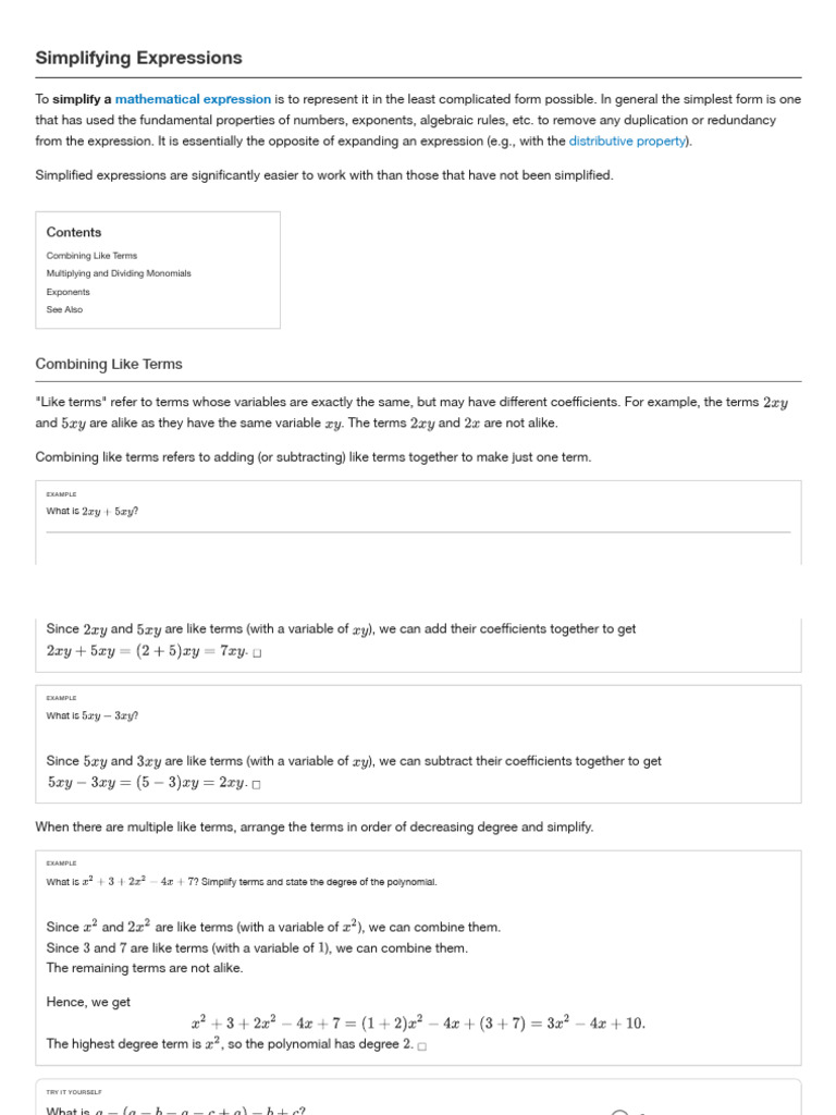 Simplifying Expressions _ Brilliant Math & Science Wiki | PDF ...