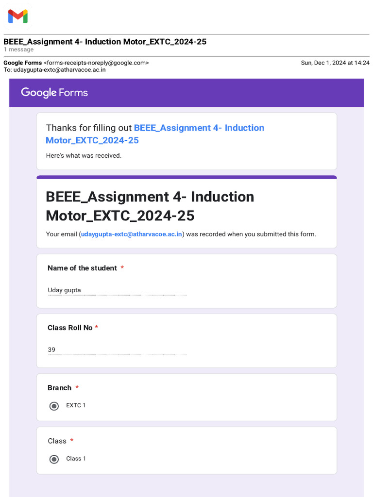 Gmail - BEEE - Assignment 4 - Induction Motor - EXTC - 2024-25 | PDF | Electric Motor | Magnetic ...