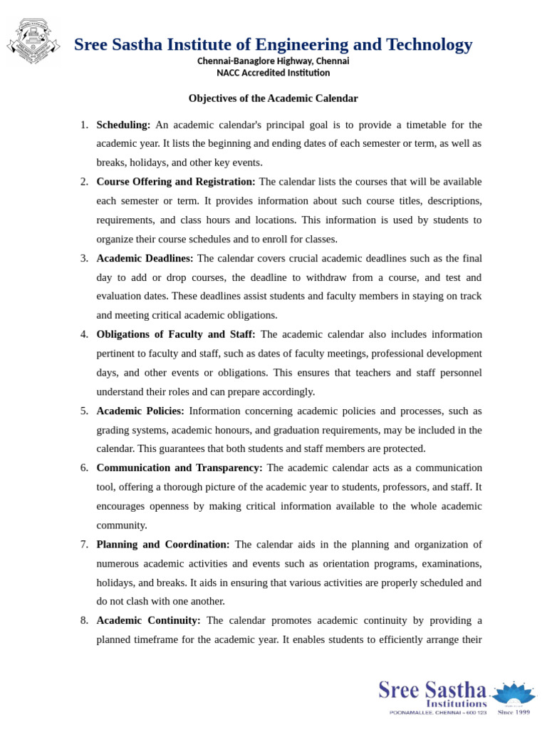Objectives of Academic Calendar | PDF | Academic Term